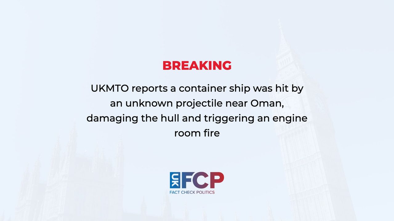 UKMTO reports container ship struck by ‘unknown projectile’ near Strait ...